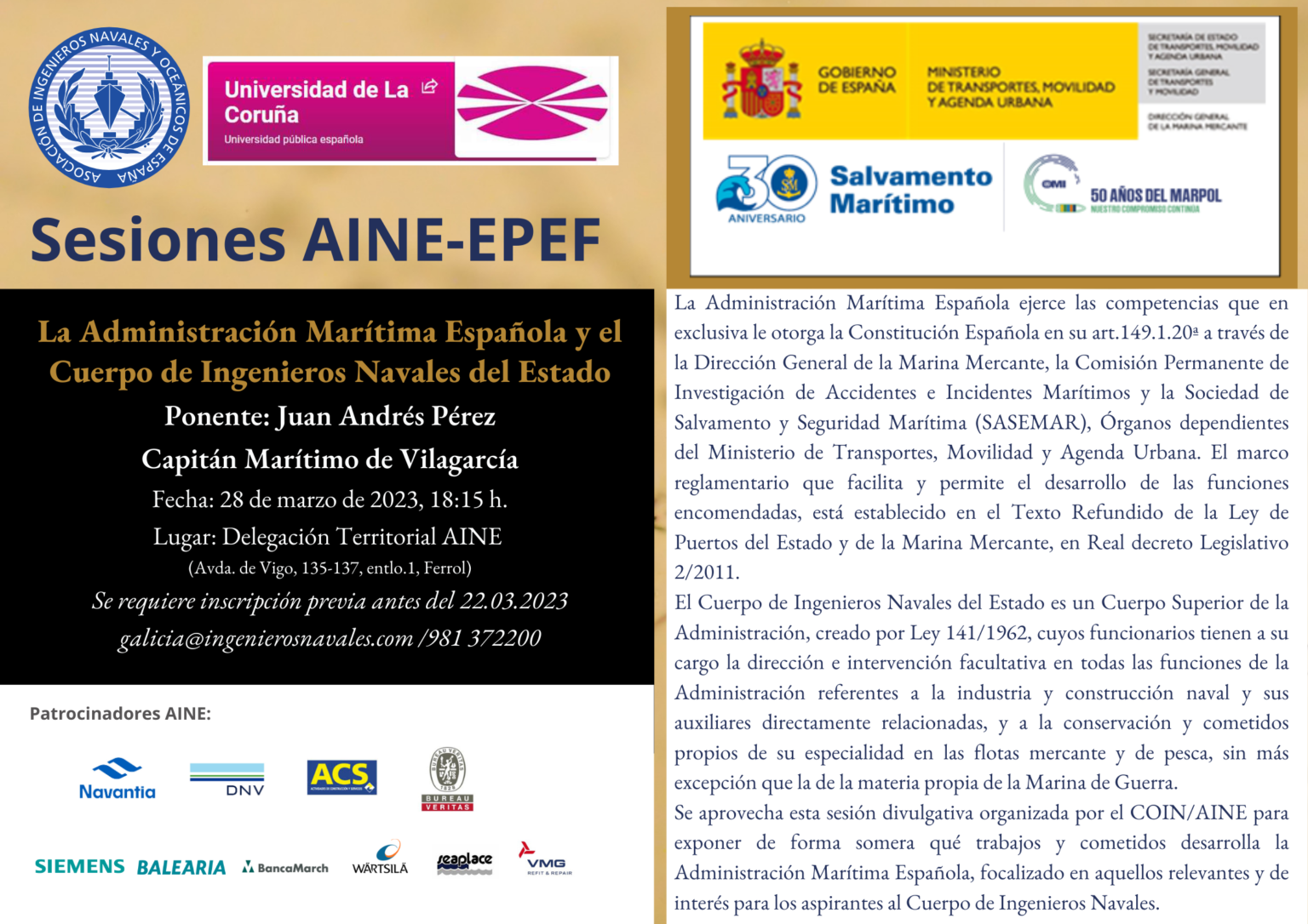 SESIONES AINE-EPEF – «La Administración Marítima Española y el Cuerpo ...